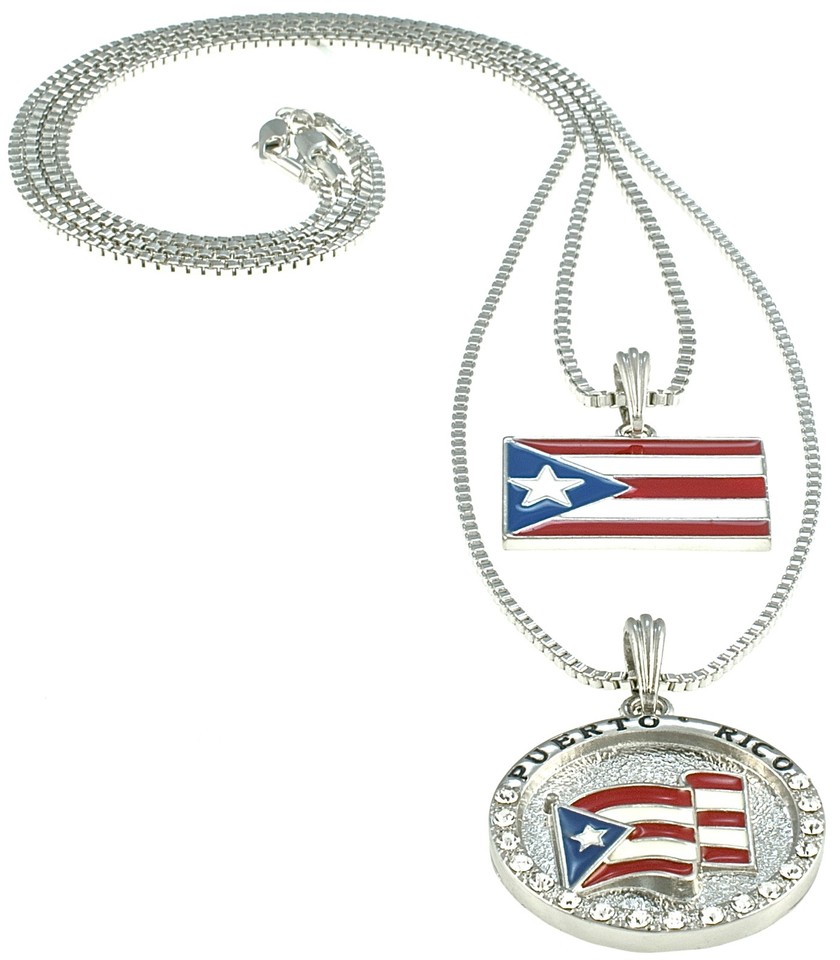 Puerto Rico Flag New Two Pendant Necklaces Set 24 & 30 Inch Box Link ...