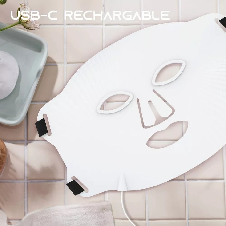 SLF LED Face Mask 7 Color Red Light Therapy USB Rechargeable Timer Mask ...