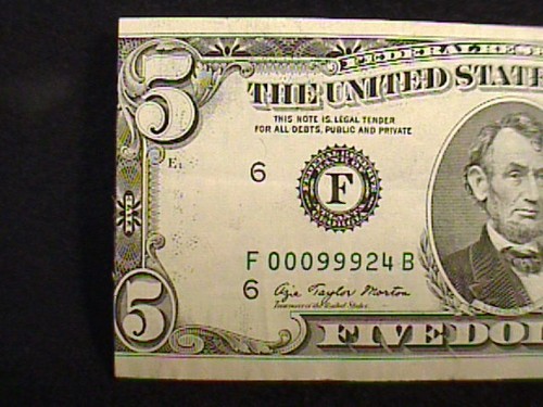 ERROR $5 FIVE DOLLAR BILL, FEDERAL RESERVE NOTE, MISALIGNMENT & MISCUT ...