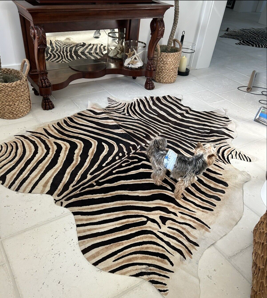 Zebra Print Cowhide Rug Size: 7 X 6' Genuine Zebra Print Cow Hide Rug ...