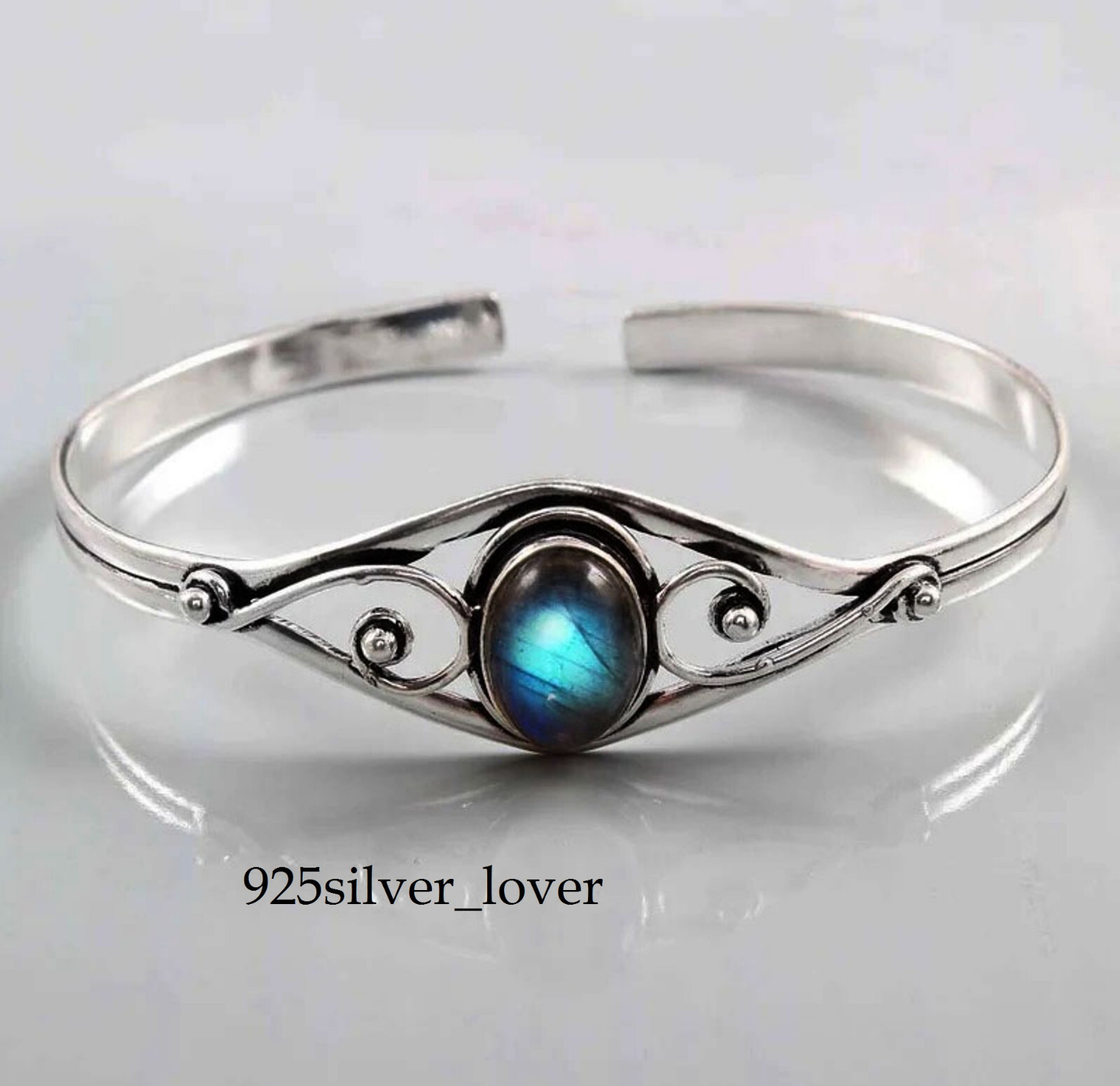 Labradorite Gemstone Sterling Silver Adjustable Bracelet & Bangle For ...