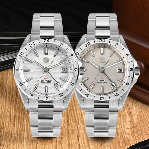 SAN MARTIN SN0129-G GMT Automatic Desert Texture / Silver Gray Dial ...