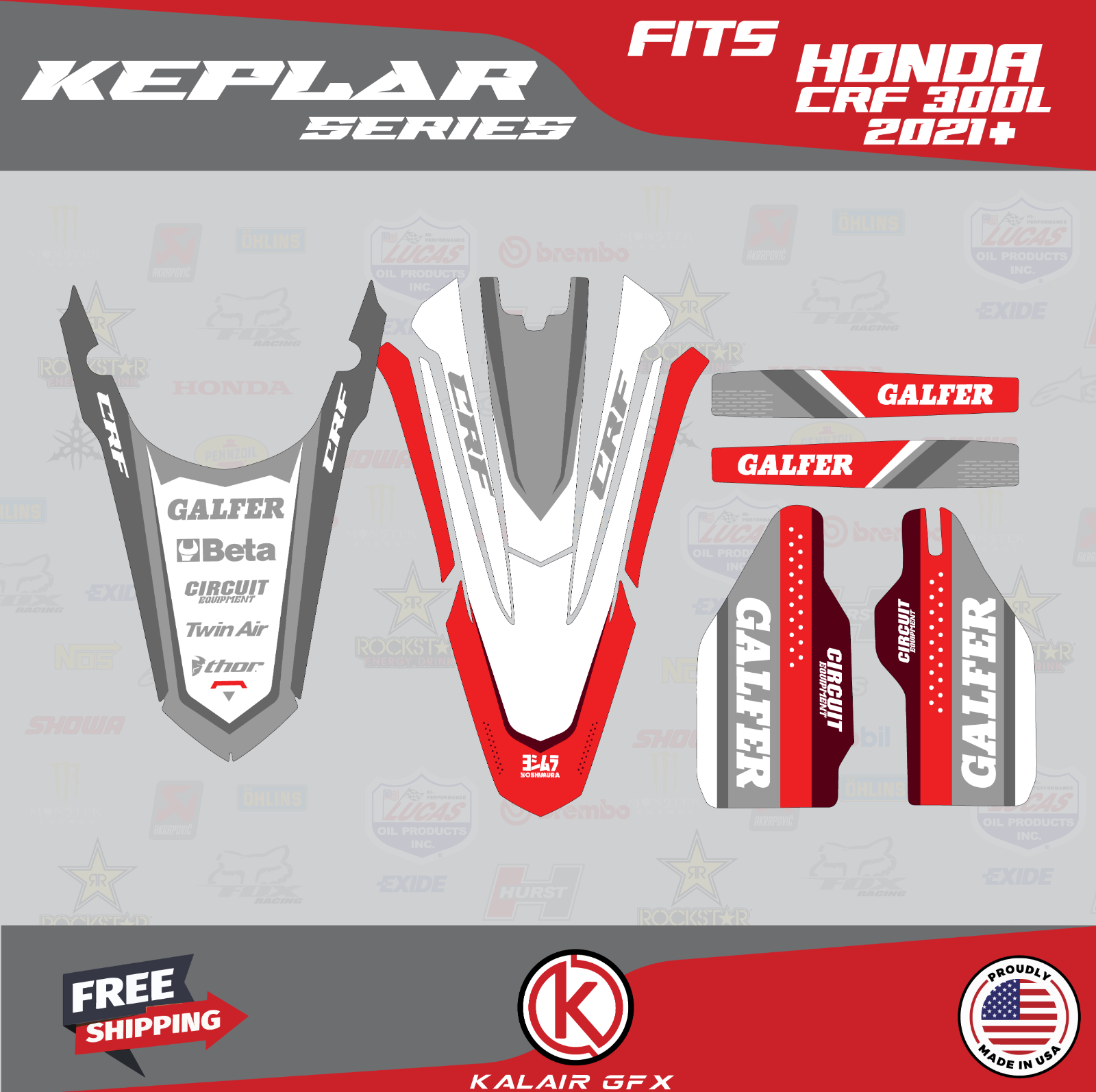 Graphics Kit for Honda CRF300L CRF 300L 2021+ Keplar Series - Grey | eBay