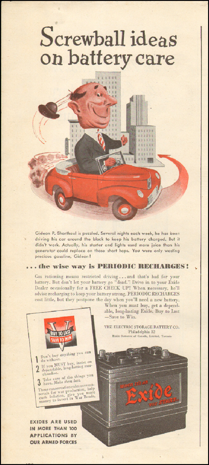 1940's Vintage ad for Exide Batteries`Art Cartoon Retro Red Car (081515 ...