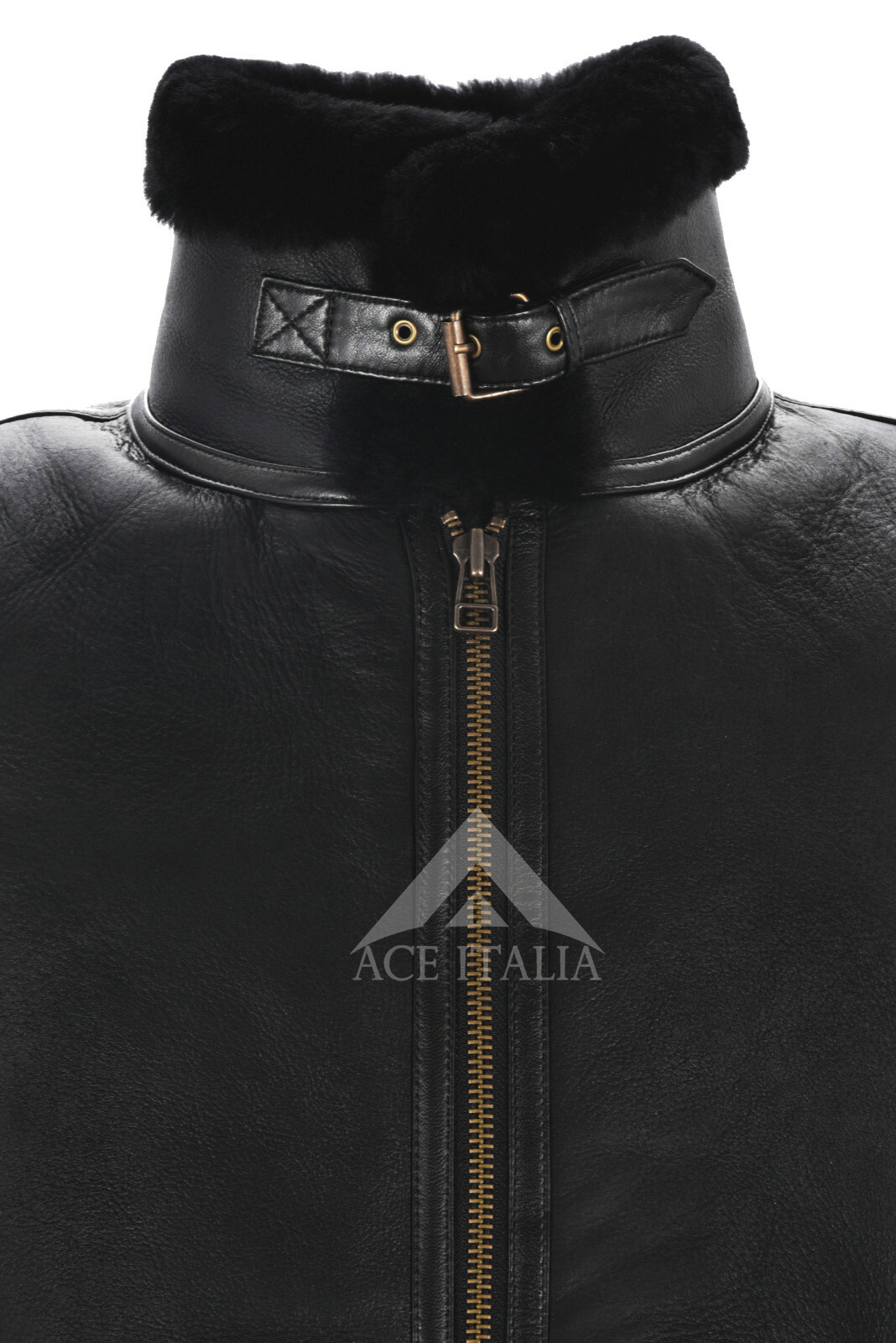 Mens B3 Classic Real Shearling Sheepskin Jacket Belted Black Fur Bomber ...