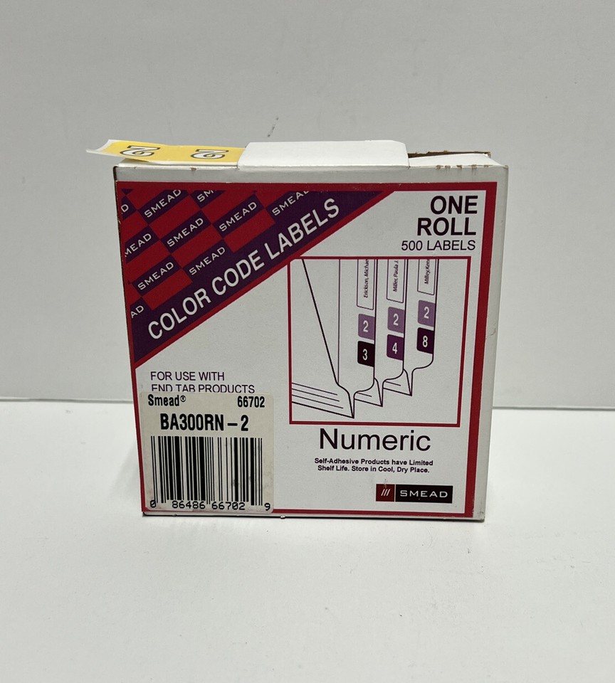 SMEAD BA300RN - 2 Numeric Color Code Yellow End Tab - 500 Labels per ...