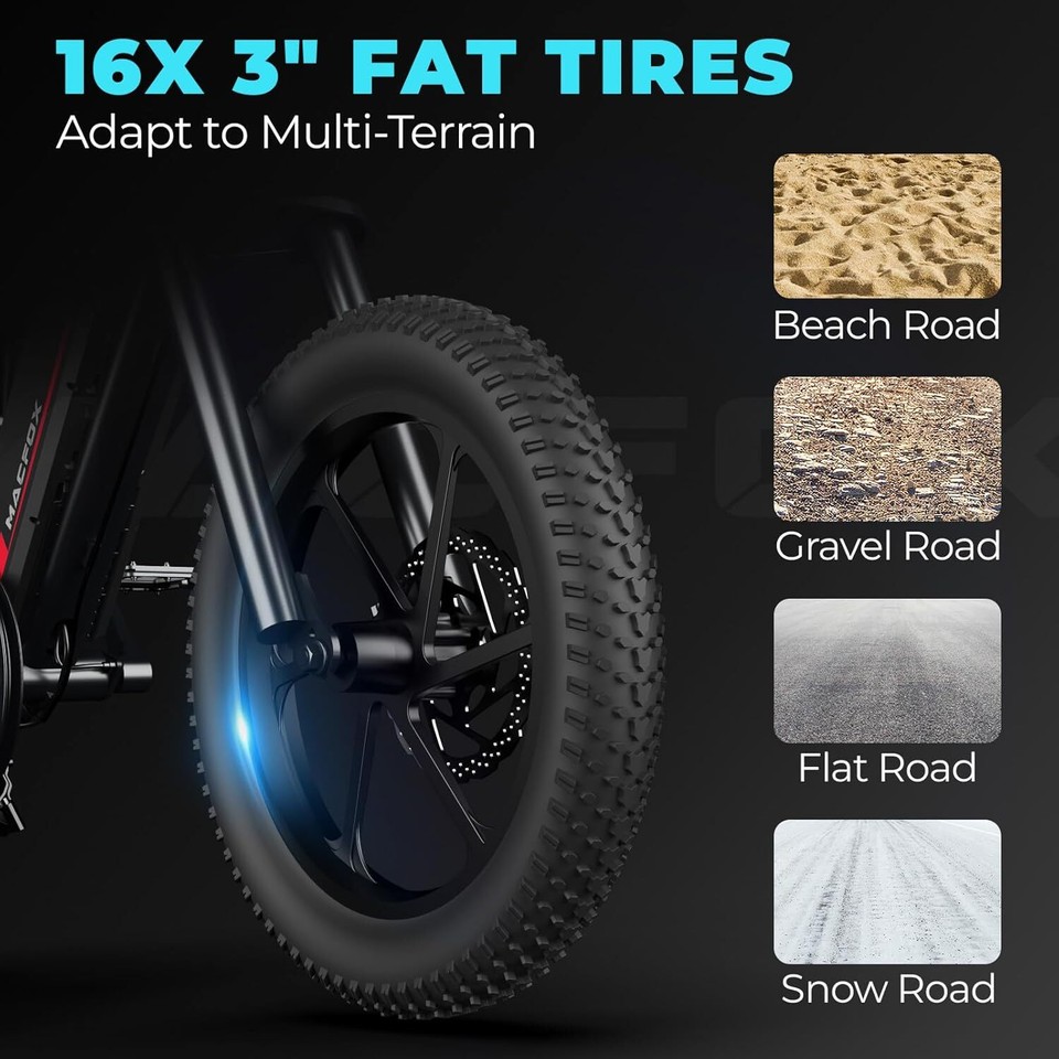 MACFOX M19 Electric Bike for Teenager 16" Fat Tire Electric Bicycles ...