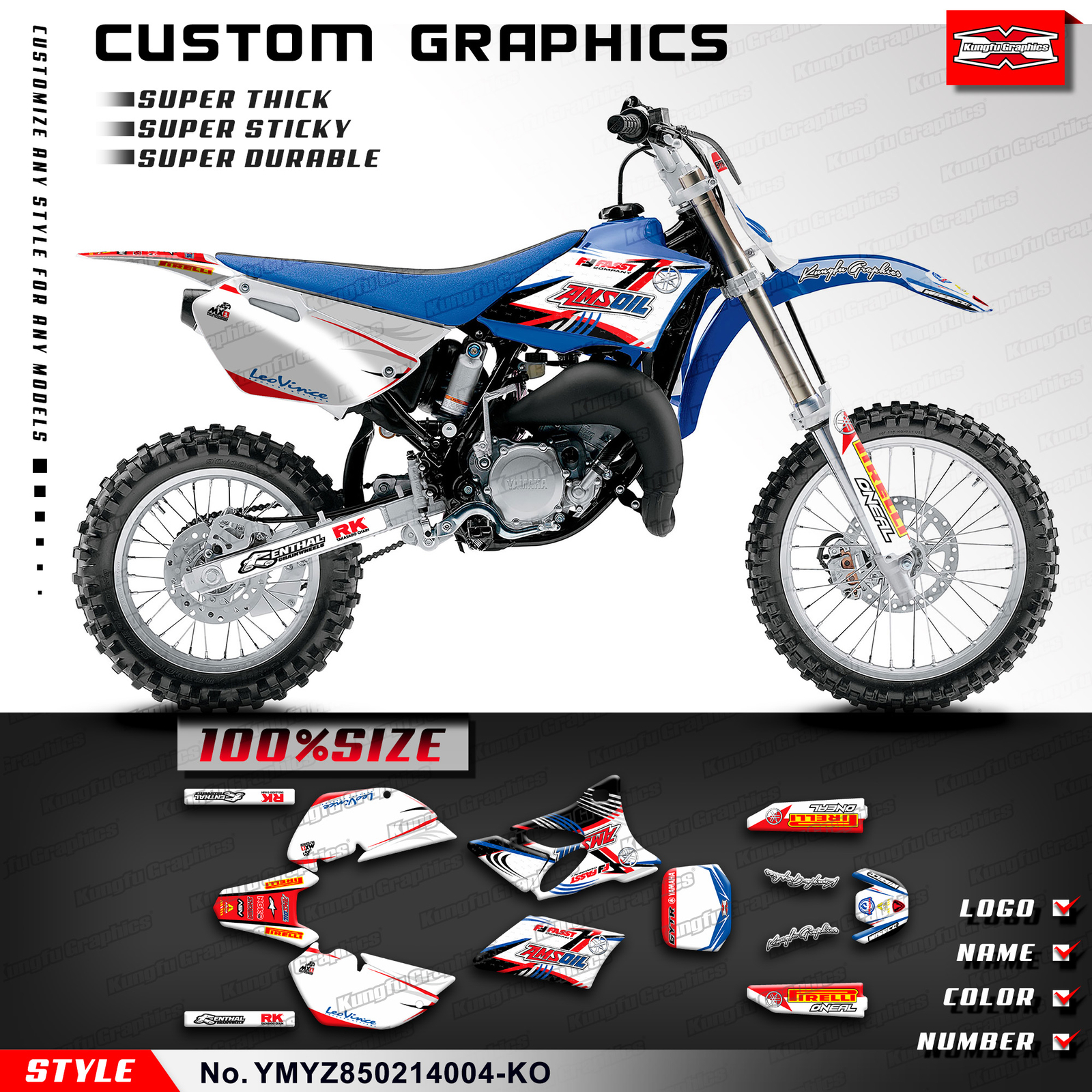 MX Vinyl Custom Sticker Decal Graphics Kit for Yamaha YZ85 YZ 85 2002 ...