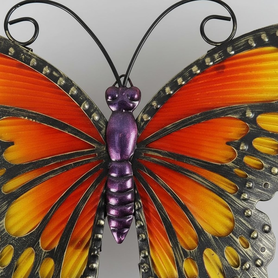 13" Large Metal Butterfly Wall Decor, 3D Vibrant Monarch Style ...