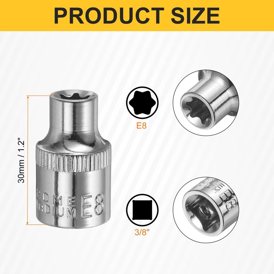 2pcs E-Torx Socket 3/8" Drive E8 External Torx Deep Socket 1.2" Star ...