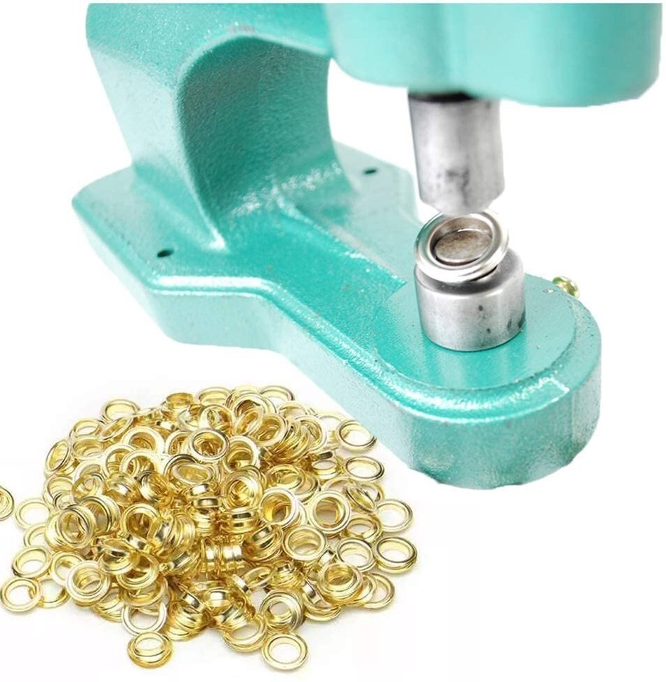 Hand Press Heavy Duty Eyelet Grommet Machine Punch Tool Kit 3 Dies 1500 ...