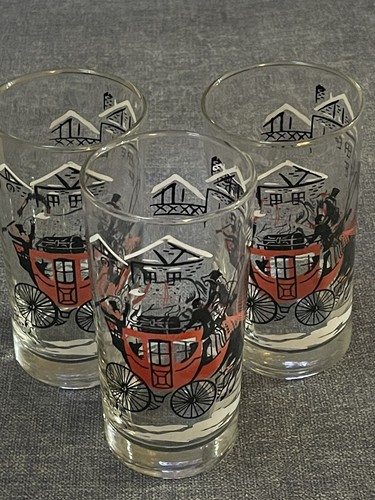 Libby Stage Coach Drinking Glasses Set Of 3 Vintage | eBay