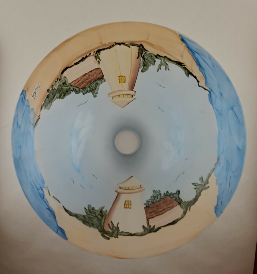 10" Hand Painted Bell Glass Lamp Shade, Reverse Painted, Lighthouse | eBay