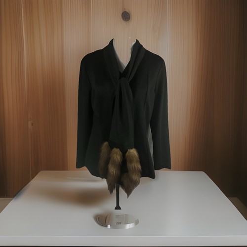 Laura Gene Vintage Black Button Up Blouse Shirt With Real Fur Tassels ...