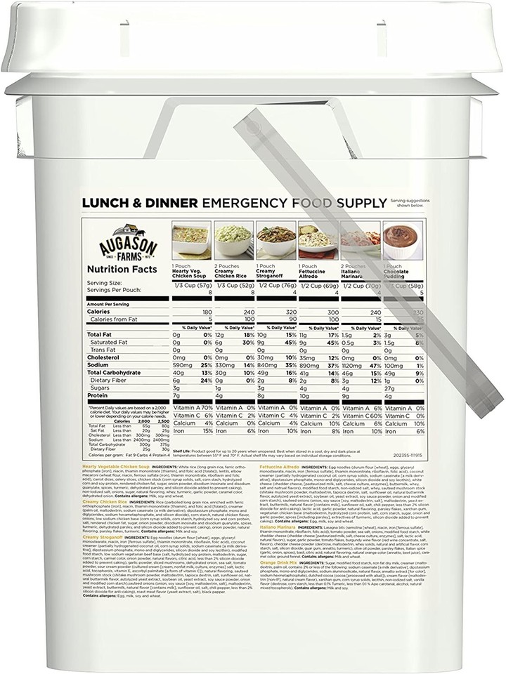 Emergency Survival Food Supply Kit Bucket Dinner Meal MRE 25 Year Dried ...