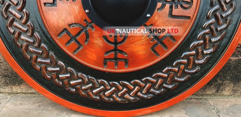 Viking Shield With Carved Vegvisir Viking Compass Symbol Handmade ...
