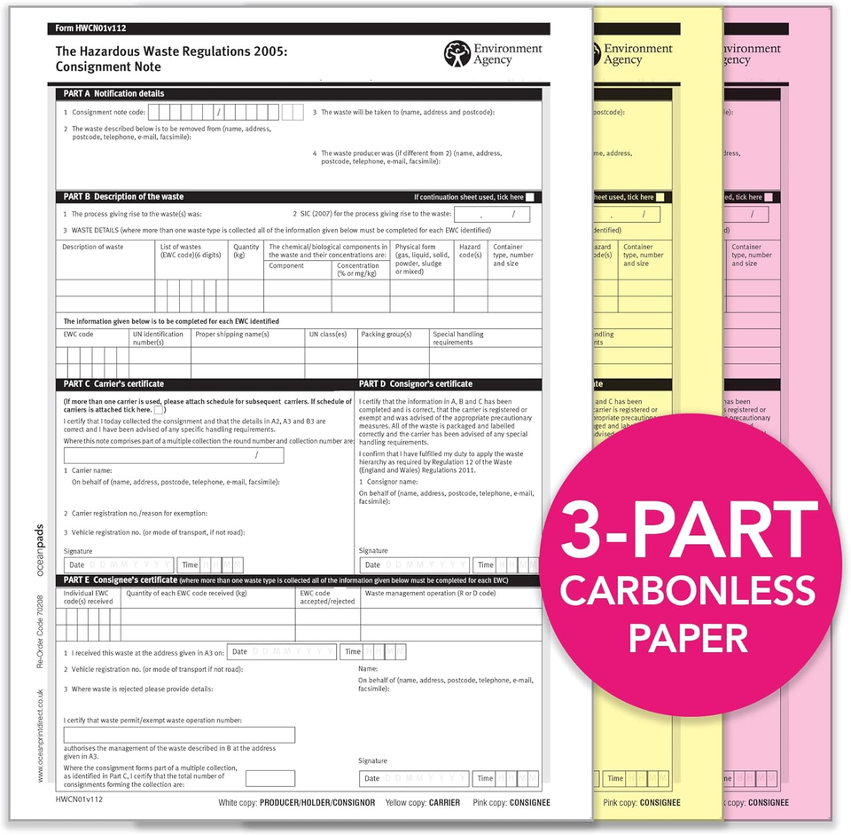 Ocean Pads Hazardous Waste Consignment Note Pad Hwcn01V112, A4, 3-Parts ...