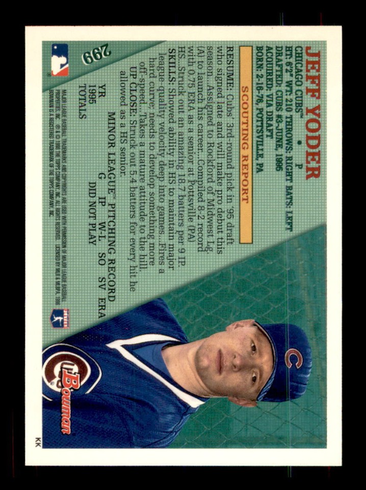 1996 Baseball Bowman Jeff Yoder Chicago Cubs #299 RC4 | eBay
