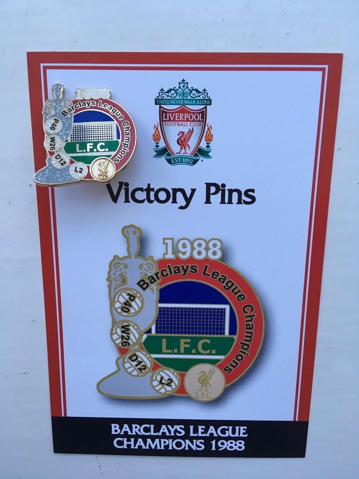 DANBURY MINT LIVERPOOL FC VICTORY PIN BADGE 1988 BARCLAYS LEAGUE ...