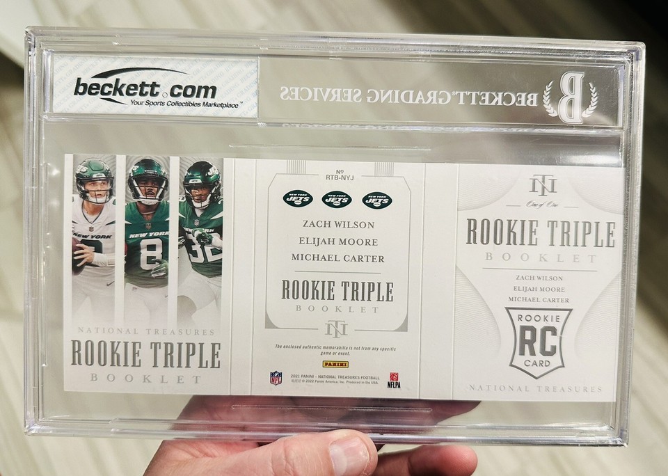 2021 National Treasures Zach Wilson, Carter, Moore Triple Nfl Shield 1/ ...