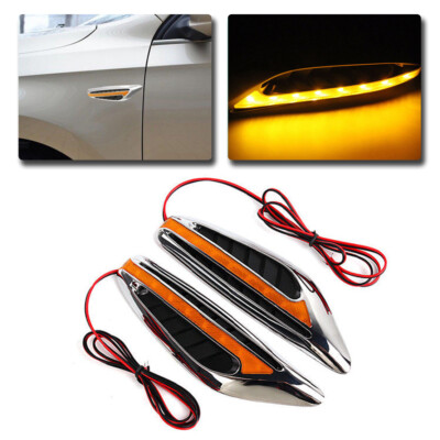 2 X Universal Yellow Car Steering Blade Led Light Turn Signal Fender ...