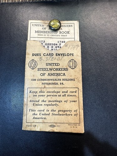 Vintage 1944 United Steelworkers Of America Member ID Dues Card ...
