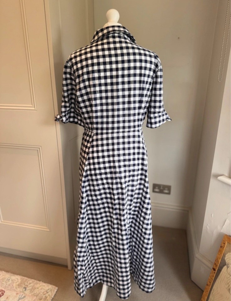LK Bennett Kaleigh Blue Check Gingham Cotton Stretch Pencil Dress Size ...