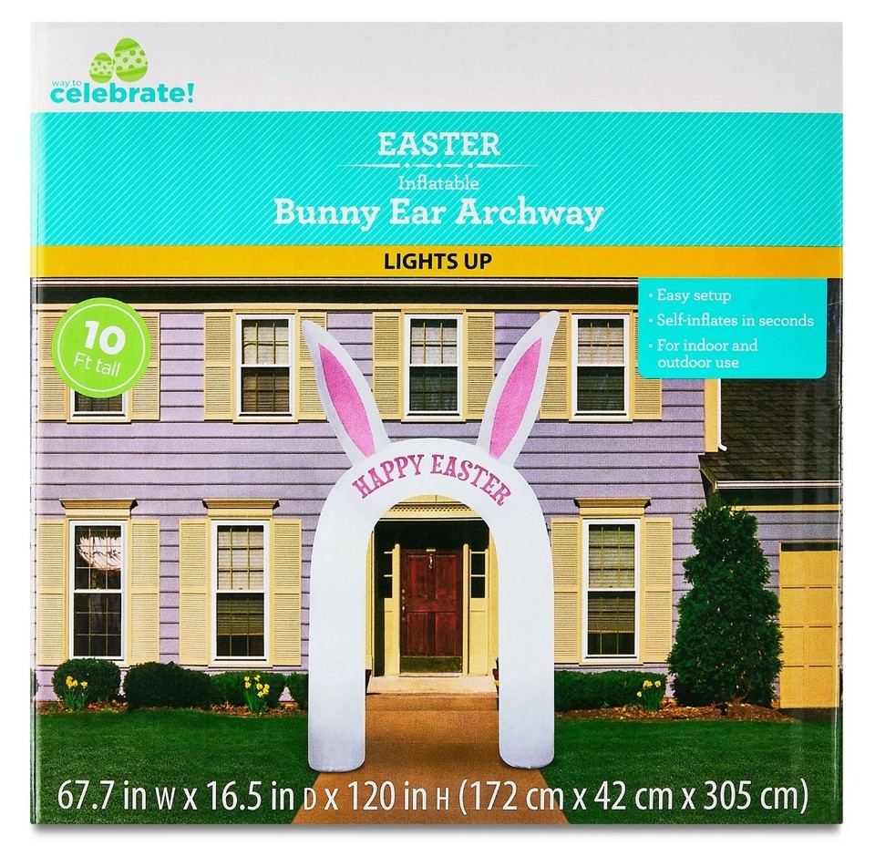 10ft Light Up Easter Inflatable Archway with Bunny Ears Outdoor Decor ...