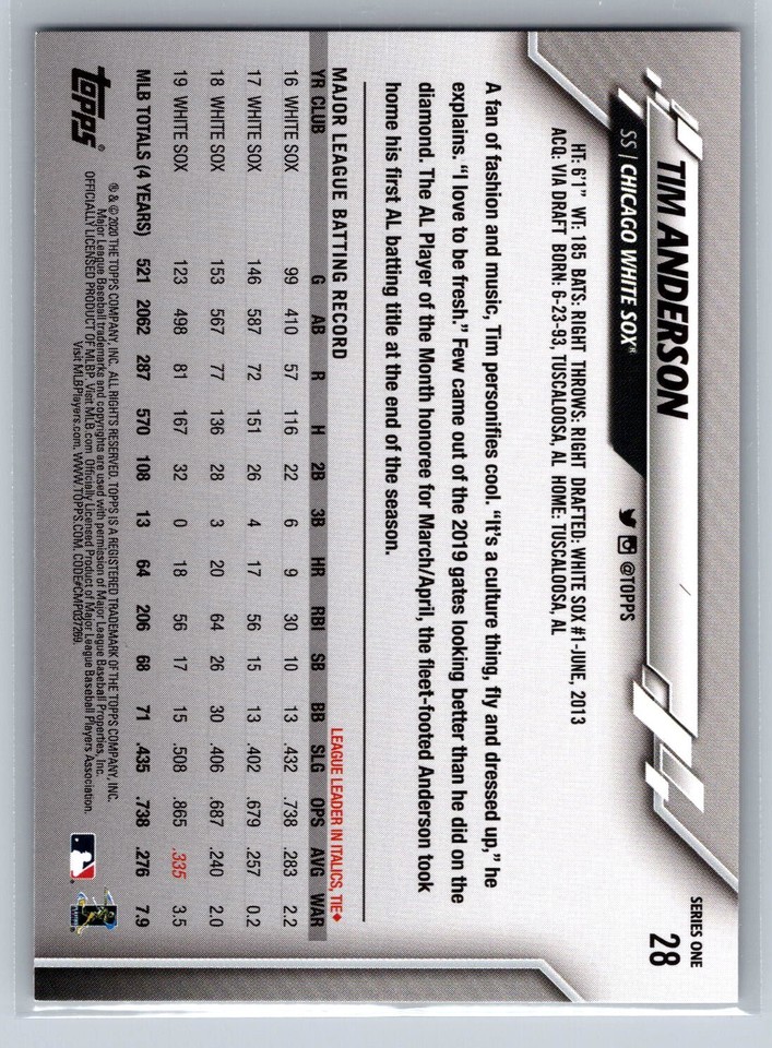 2020 Topps #28 Tim Anderson | eBay