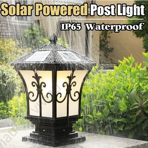 Solar Power Lantern Pillar Light Waterproof Coach Lamp Patio Garden ...