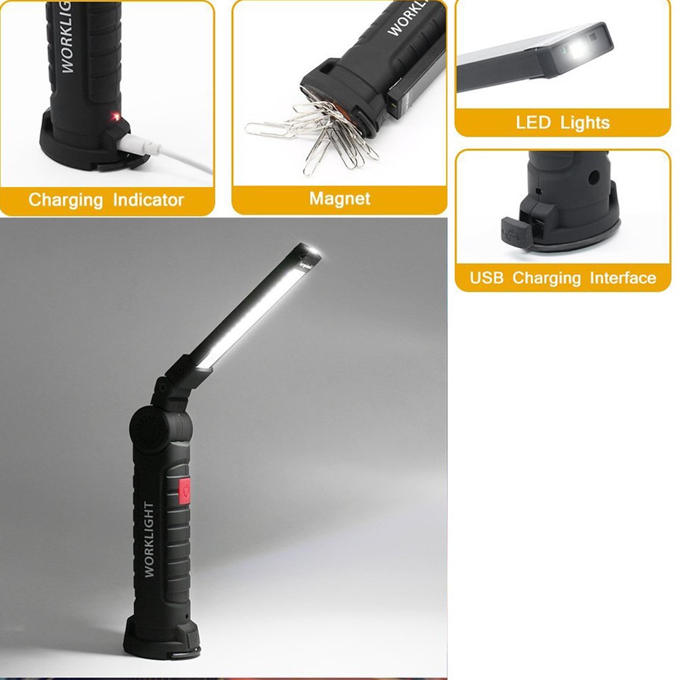COB LED Rechargeable Work Light Magnet Flashlight with Hook Folding ...