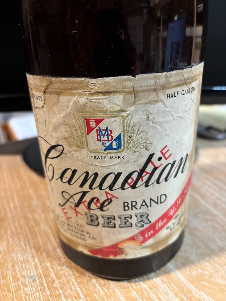 CANADIAN ACE BEER. 64oz. Half Gallon Beer Bottle. Paper Label Picnic | eBay