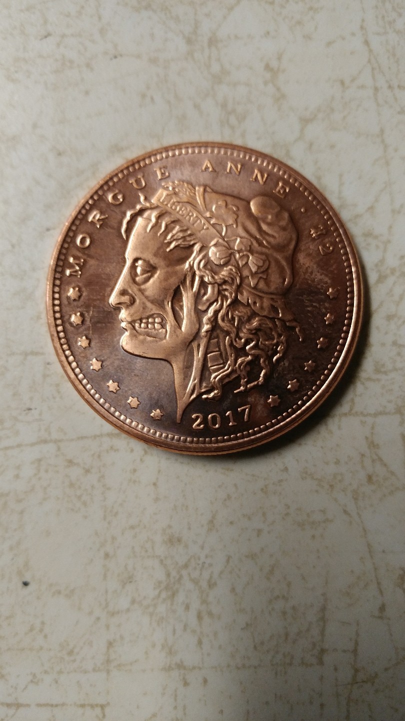 .999 COPPER 1oz Coin Round Morgue Anne Morgan Dollar Zombucks Zombie ...