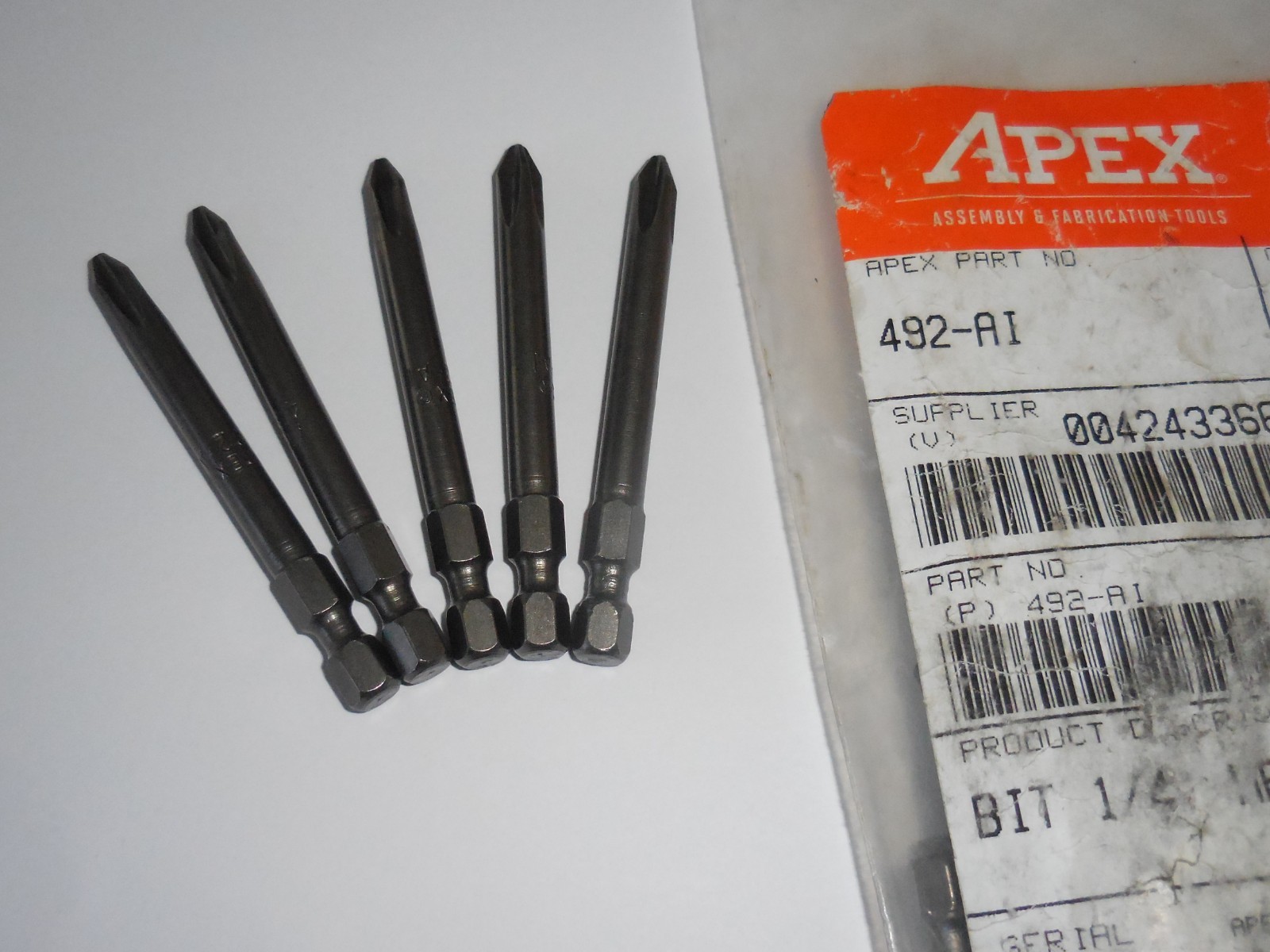 (5EA) APEX 492-AI PHILLIPS BIT , 1/4" HEX POWER DRIVE #2 , FREE ...