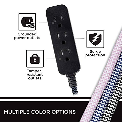 3 Outlet Power Strip Indoor Extension Cord 16 Gauge 3 Prong 10 Ft Black ...