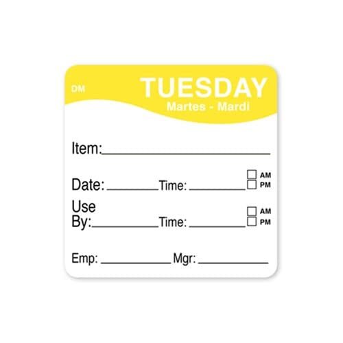 Food Rotation Labels - Tuesday, Dissolvable, 2"Wx2"D Square, 250/Roll ...