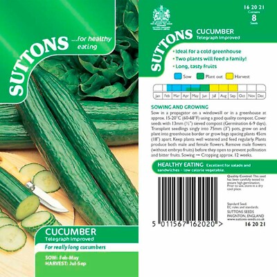 Suttons Cucumber Seed Telegraph Improved Heritage Seed Variety Packet ...