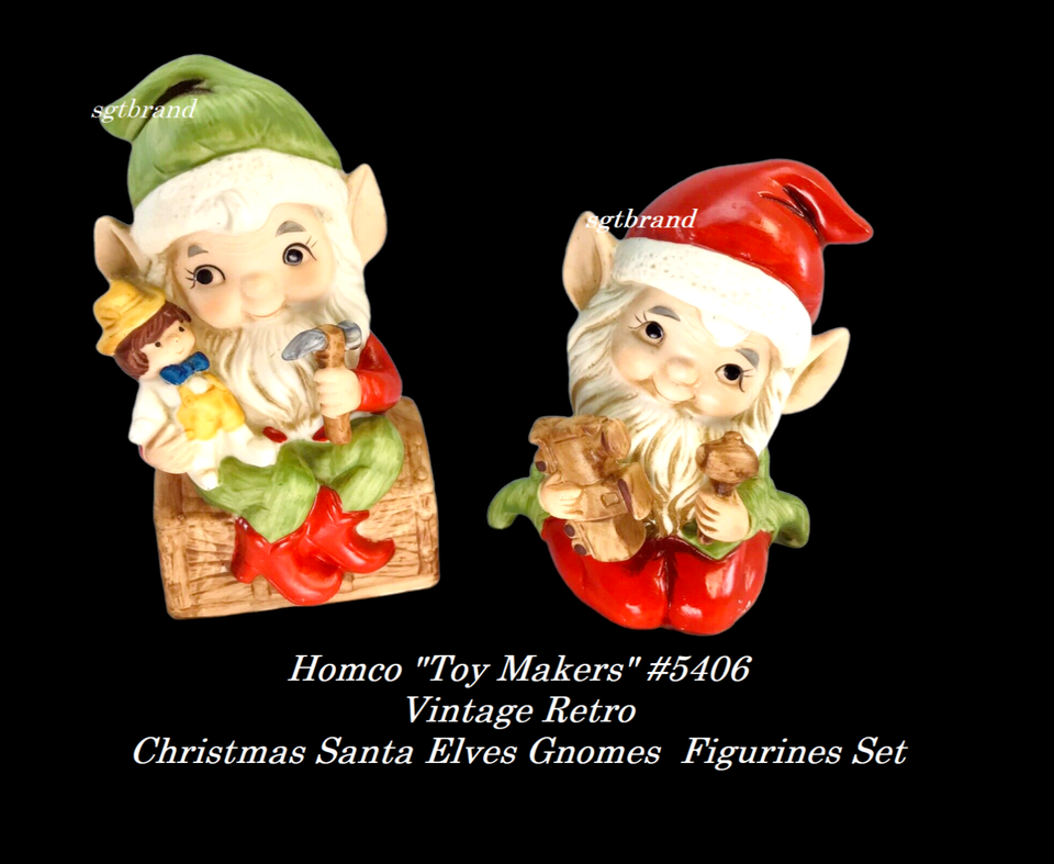 Homco Vintage Retro Santa Christmas Elves Gnomes Ceramic Figurines Set ...