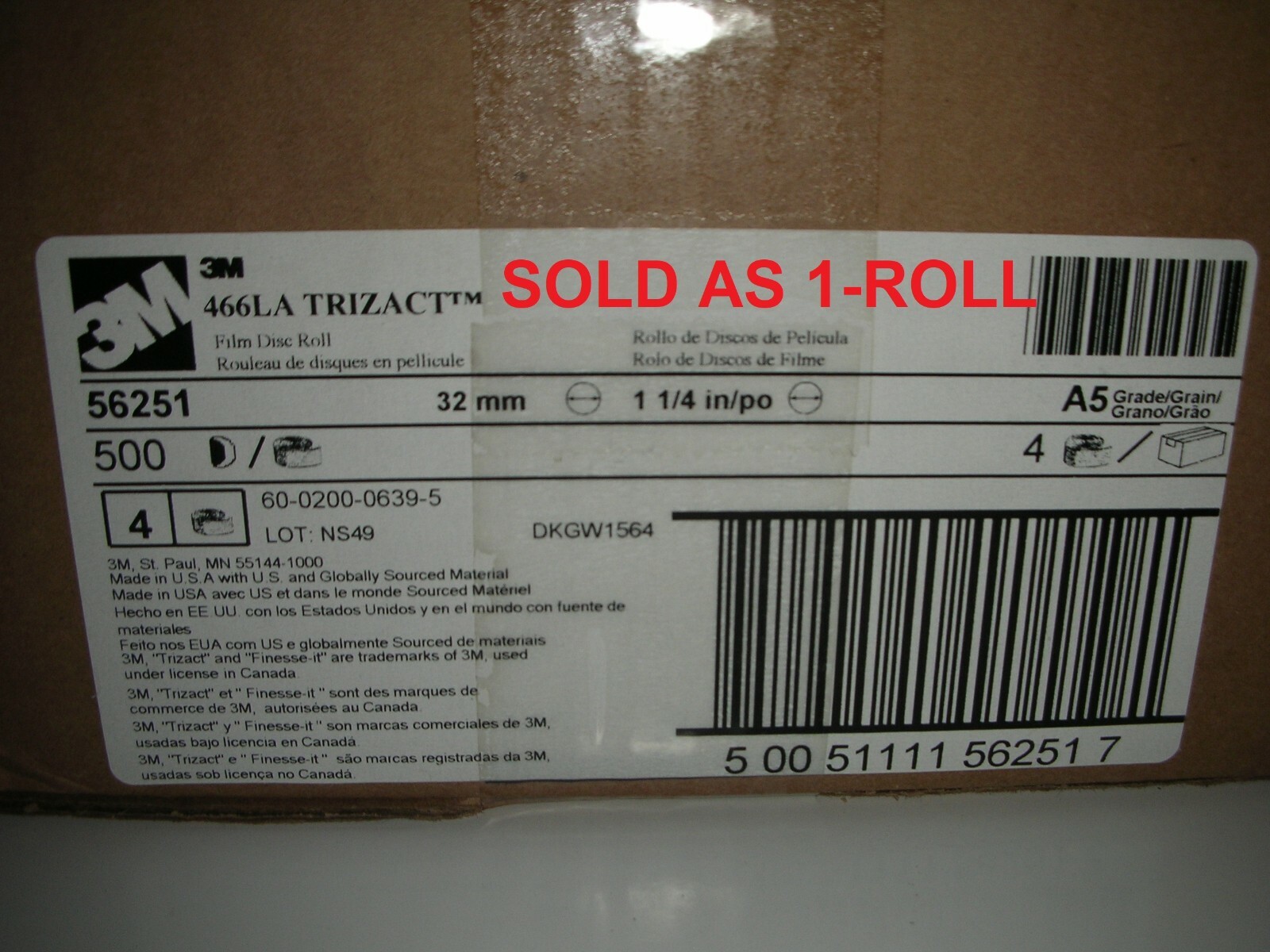 3M 56251 466LA Trizact Finesse-it Film Disc Roll 1.25"x500 Discs Grade ...