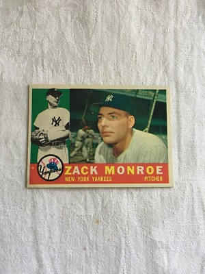 1960 TOPPS BASEBALL ZACK MONROE EX-MT/NM #329 NEW YORK YANKEES | eBay