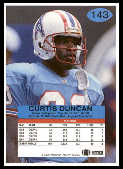 1992 Fleer #143 Curtis Duncan Houston Oilers | eBay