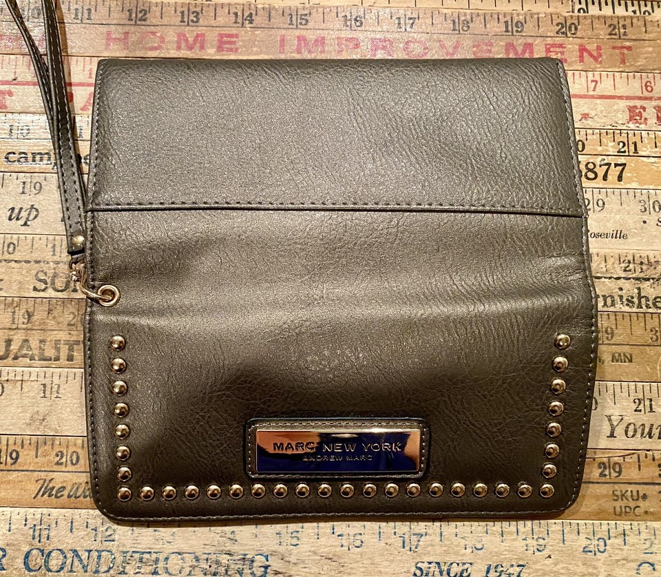 MARC New York ANDREW MARC Brown Leather Clutch Wallet Wristlet | eBay