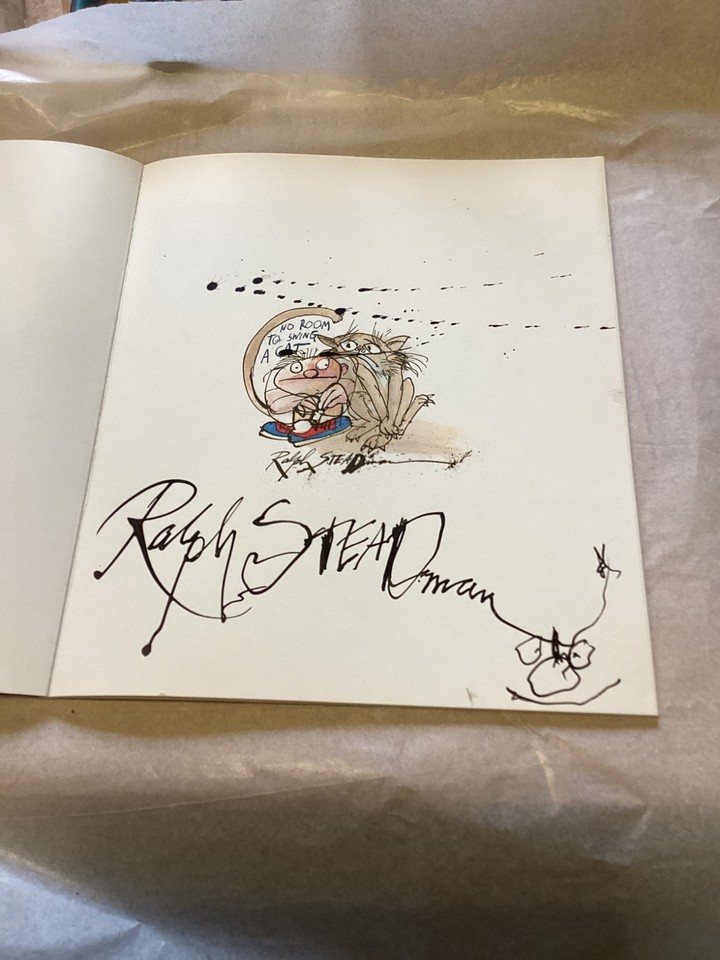 Hand Signed by Ralph Steadman great face and ink splatters swing a cat ...