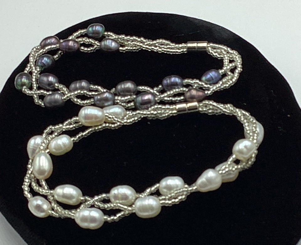 Magnetic Clasp Pair White Pearl Peacock Pearl Beaded Bracelets 7” | eBay