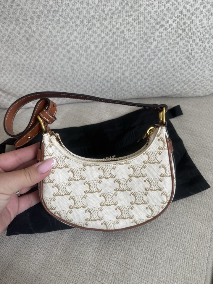 New Celine Mini Ava Triomphe Canvas Shoulder Bag Women White Mini | eBay