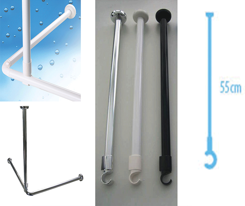 Ceiling Mount Bracket for Shower Curtain Rod/Rail Chrome Black White ...