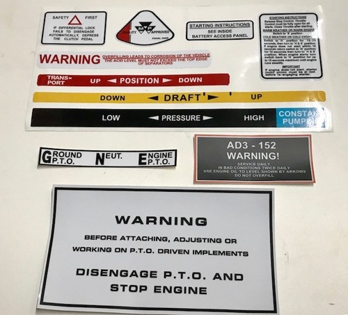 DECAL KIT - WARNING & OPERATIONS. COMPATIBLE WITH: MASSEY FERGUSON: 100 ...