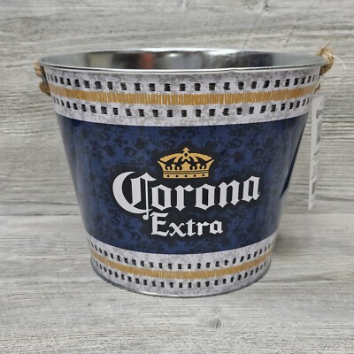 Corona Extra Tin Beer Bucket Rope Handle Man Cave Bar Round Metal Party ...