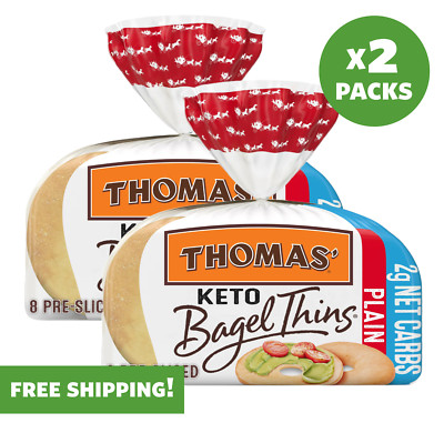 2 PACK Thomas' Keto 2 Net Carb Plain Bagel Thins, Pre-sliced, 8 count ...