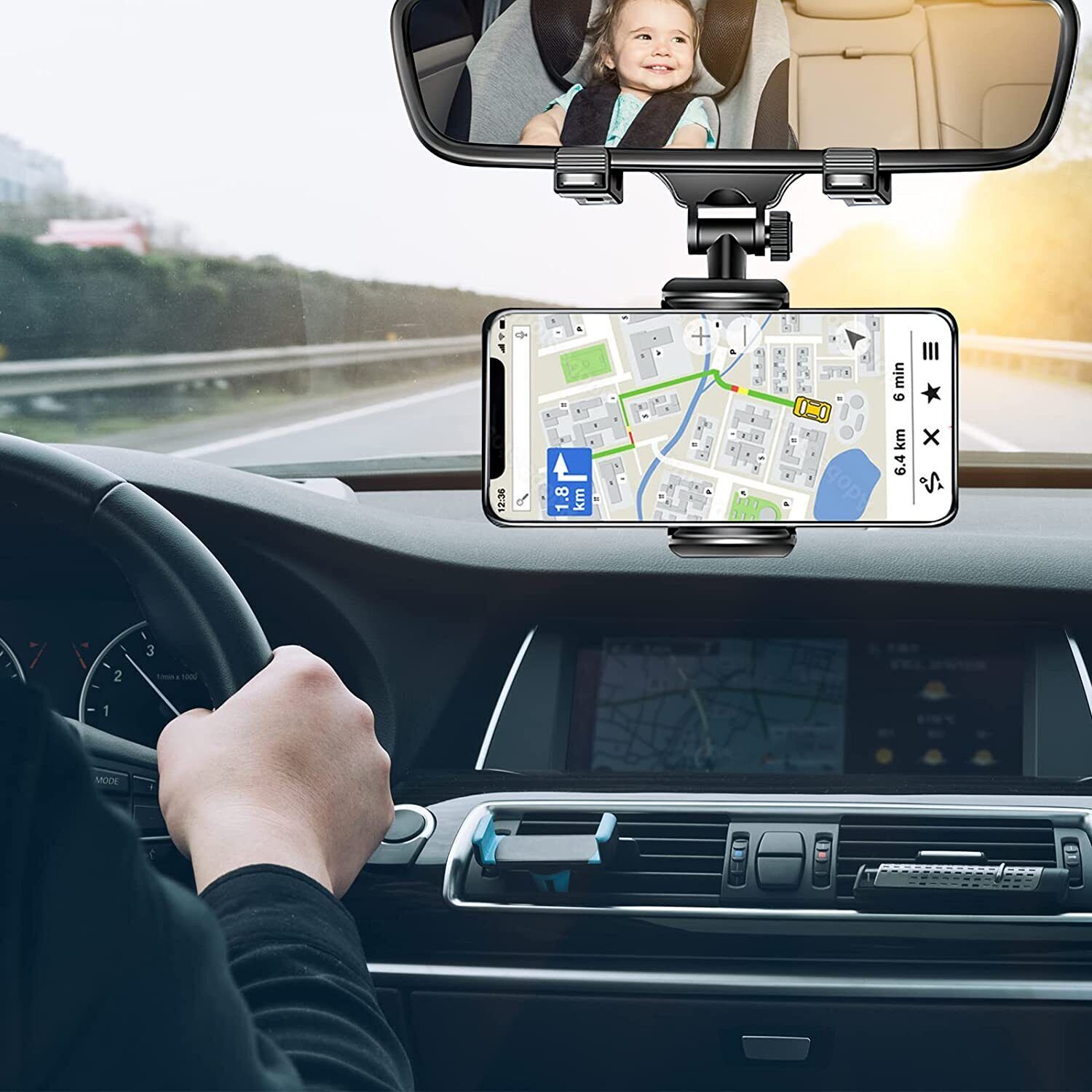 Universal 360° Car Rear-view Mirror Mount Stand Holder Cradle For Cell ...
